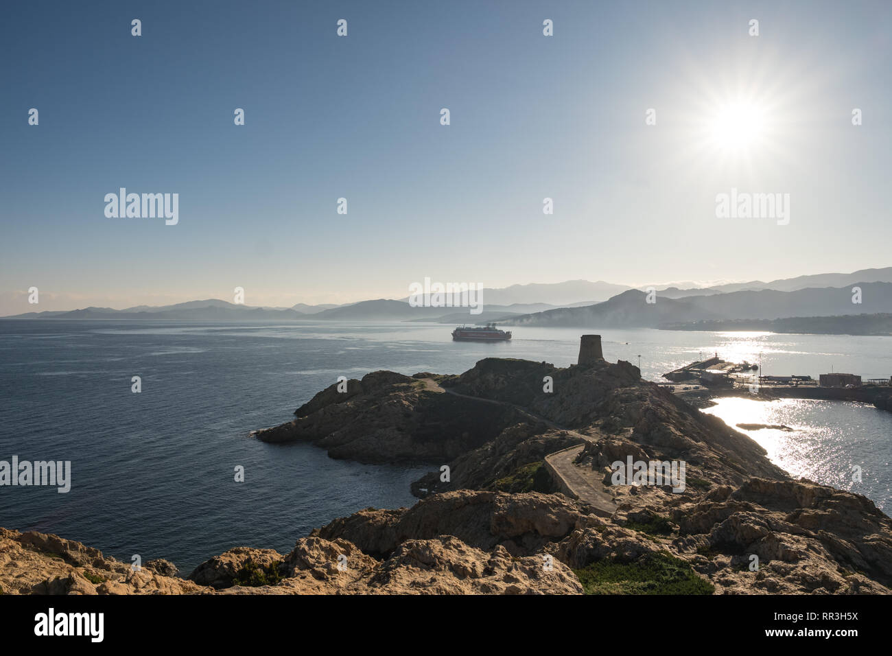 L'Ile Rousse, Corsica - 23rd February 2019. Corsica Linea Ferry leaves ...