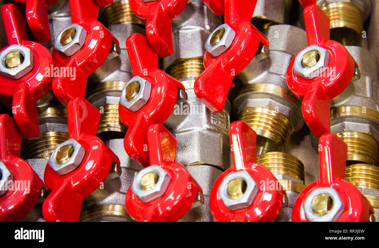 Many Chrome Plated Brass Ball Valves And Different Fittings, Top View ...