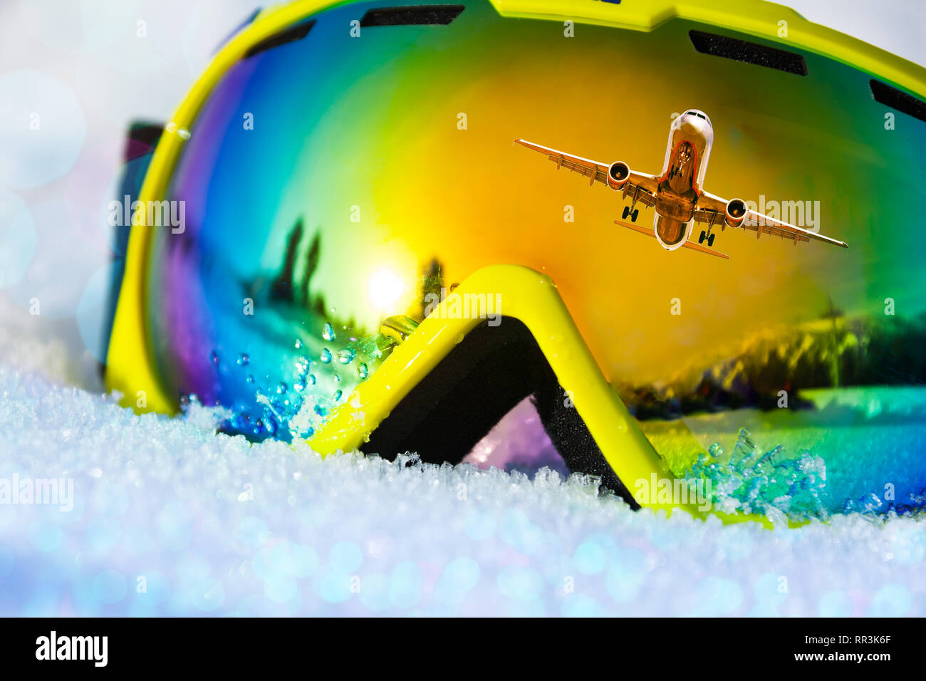Ski mask with airplane in the reflection Stock Photo - Alamy