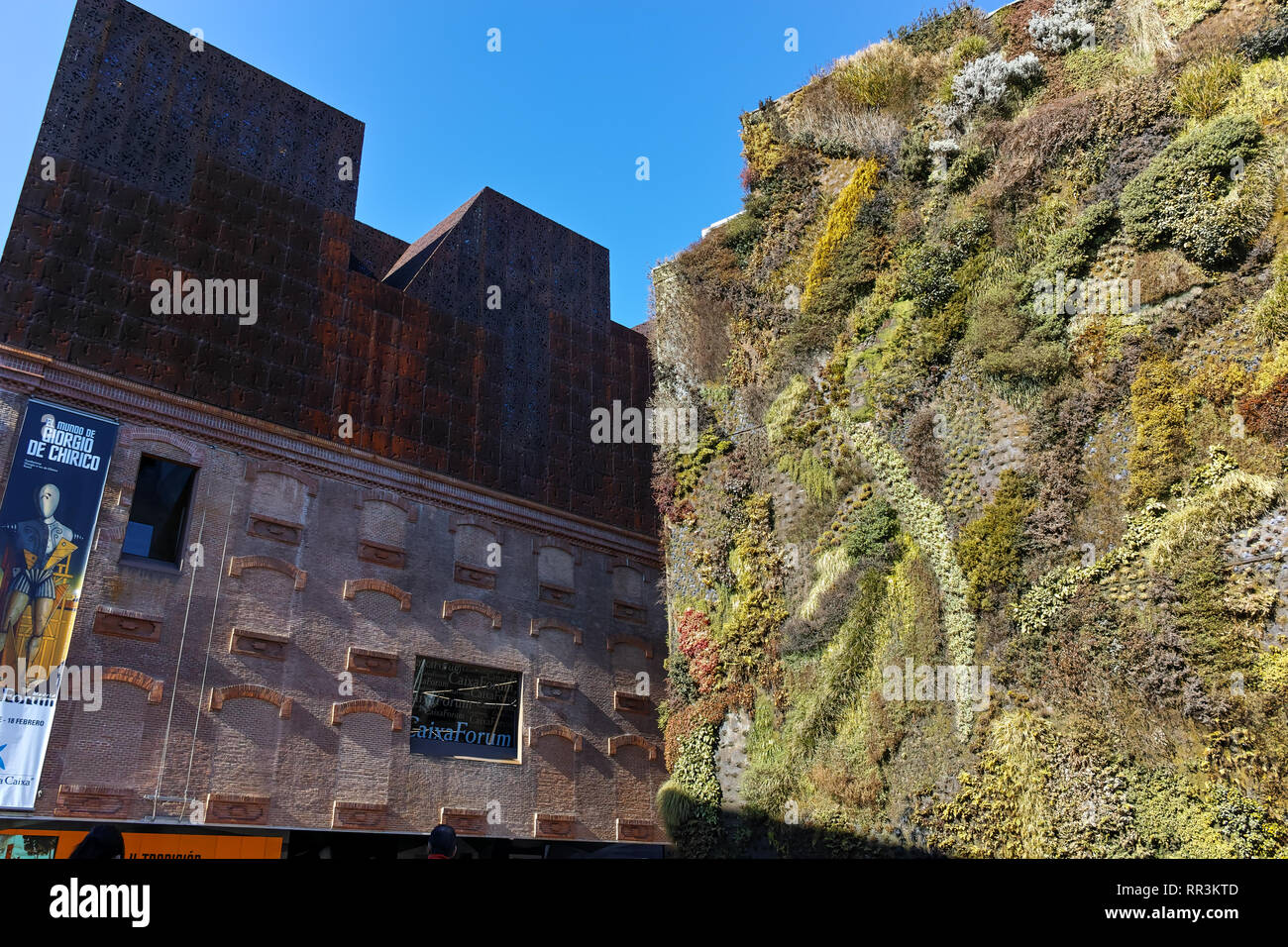 MADRID, SPAIN - JANUARY 22, 2018: Vertical garden wall and CaixaForum ...