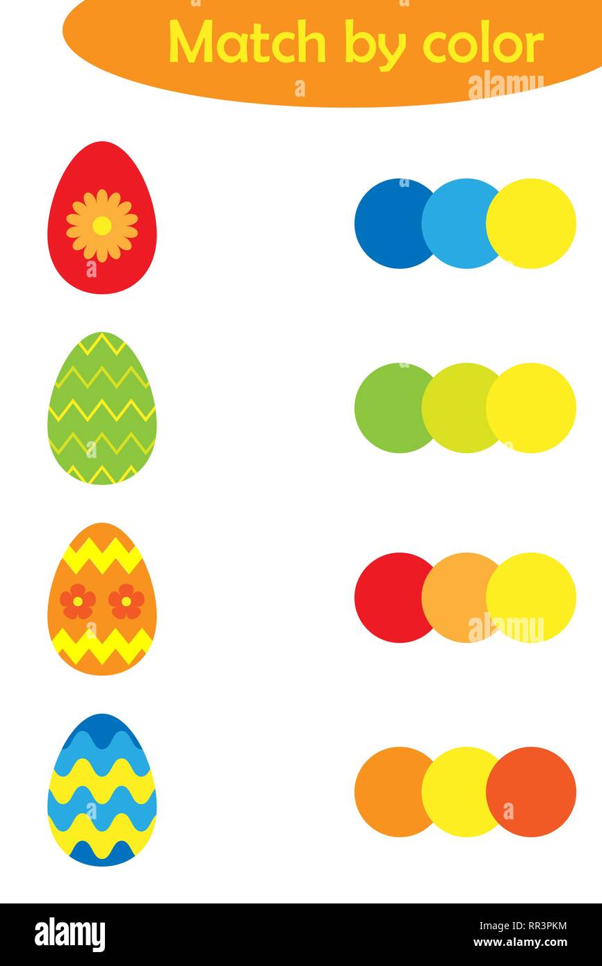Matching game for children, connect colorful easter decoration eggs ...