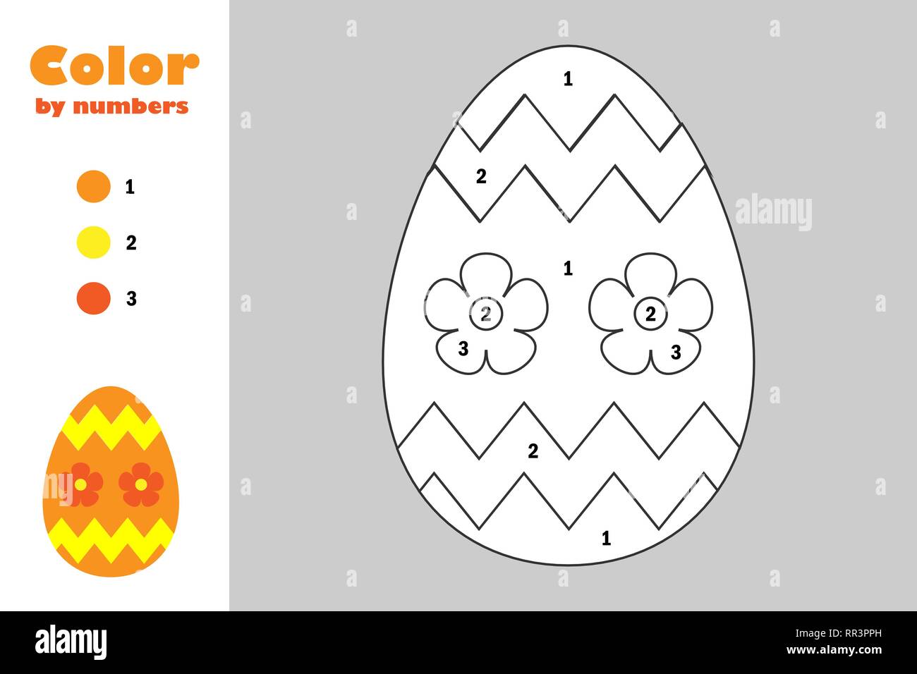 Decoration egg in cartoon style, color by number, easter education ...