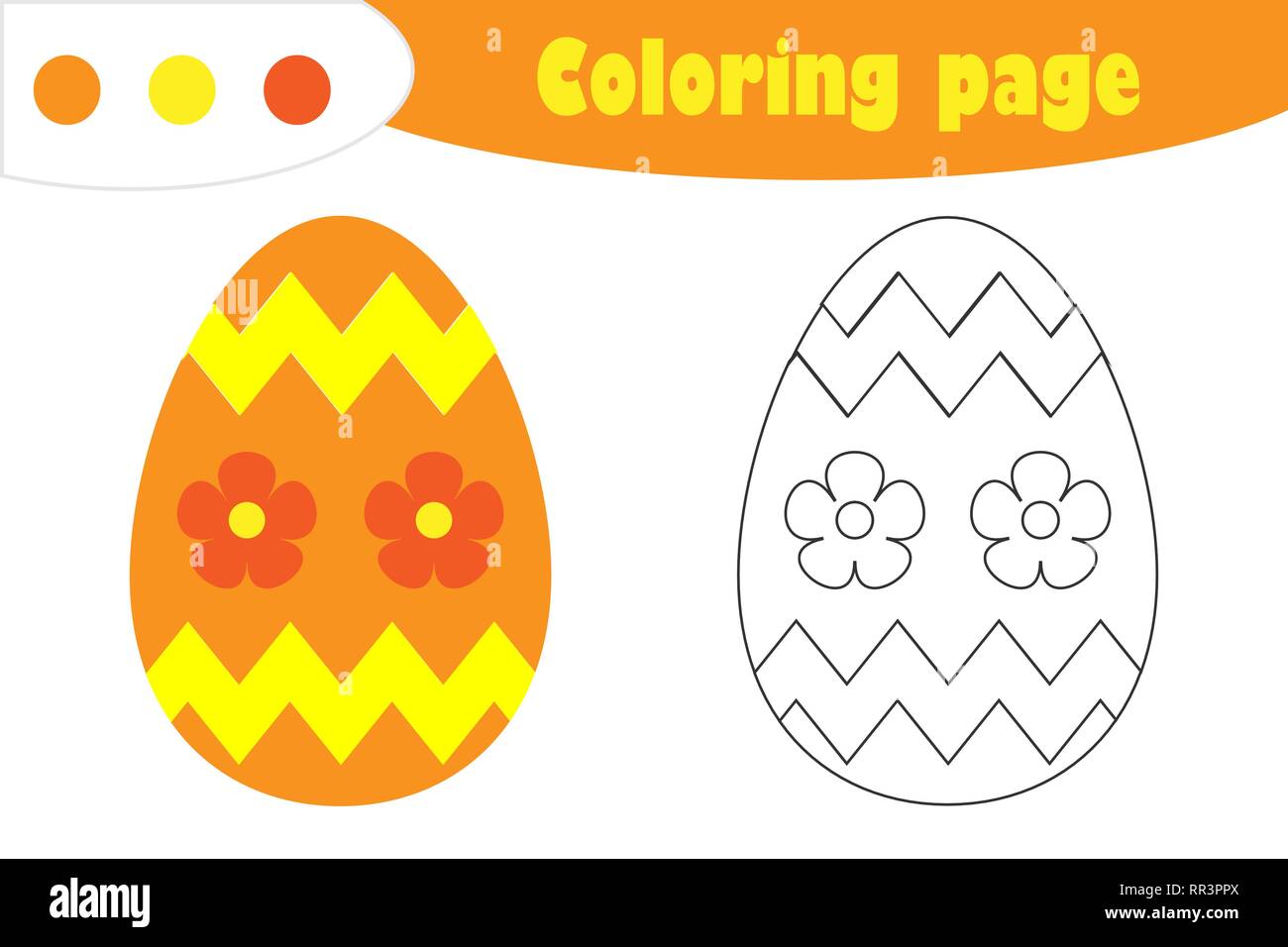 Egg with flowers in cartoon style, coloring page, easter education ...