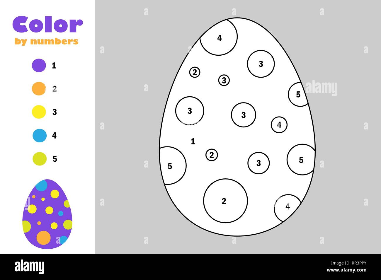 Egg in cartoon style, color by number, easter education paper game for ...
