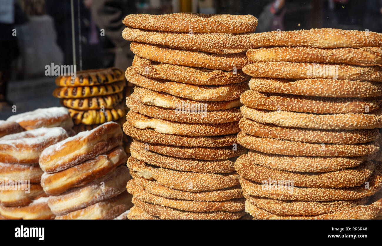 Greek sesame bread ring koulouri (greek bagel): Athens' main shopping ...