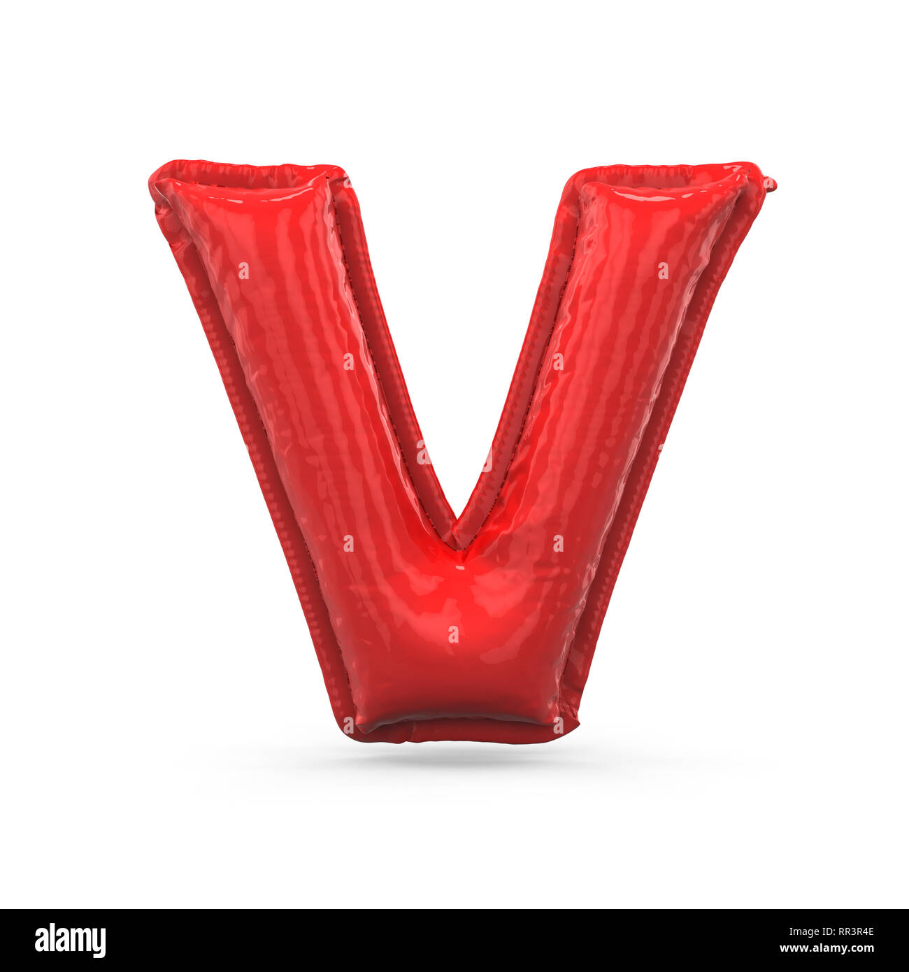 Red letter V made of inflatable balloon isolated on white background ...