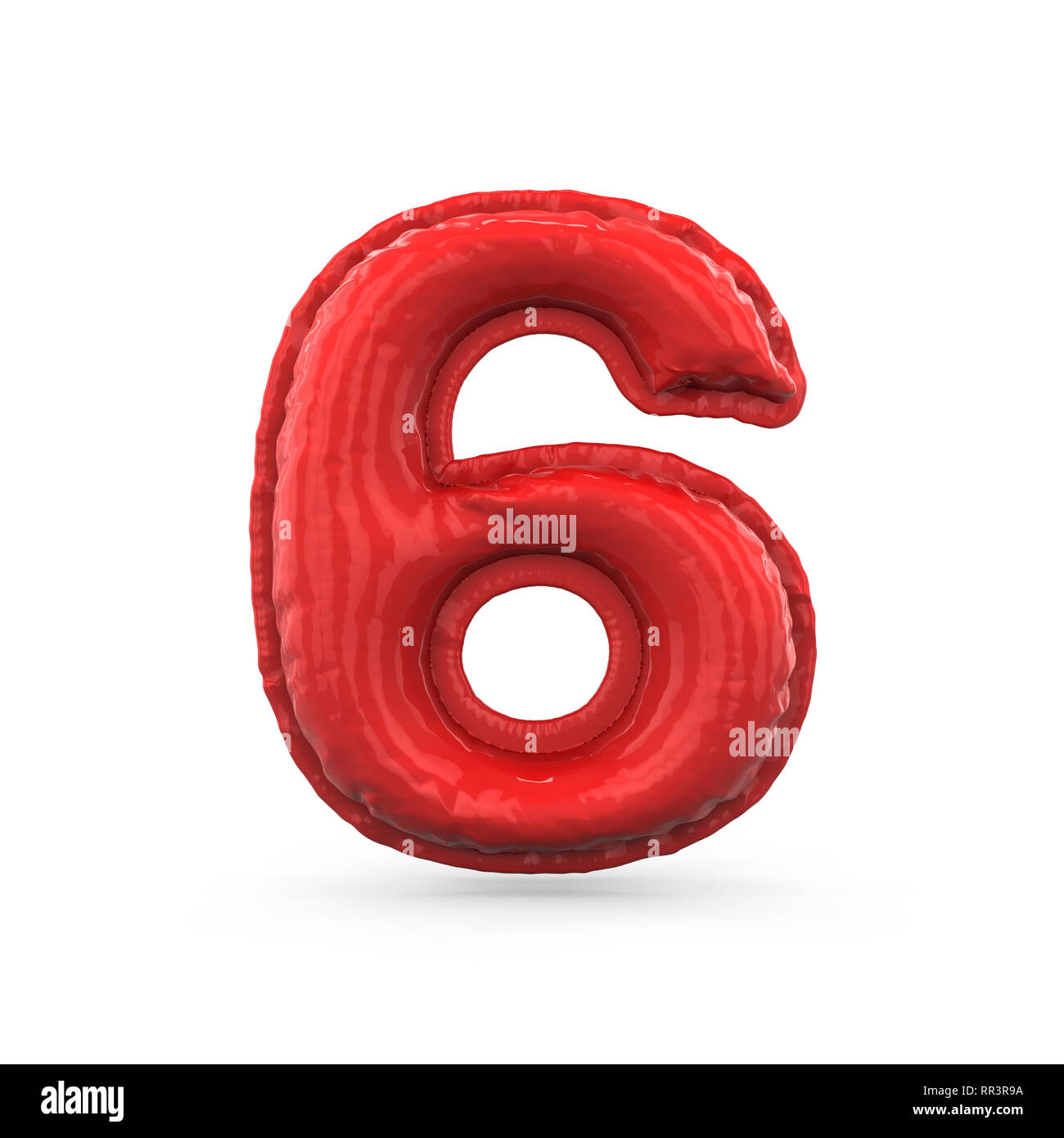 Red digit six made of inflatable balloon isolated on white background ...