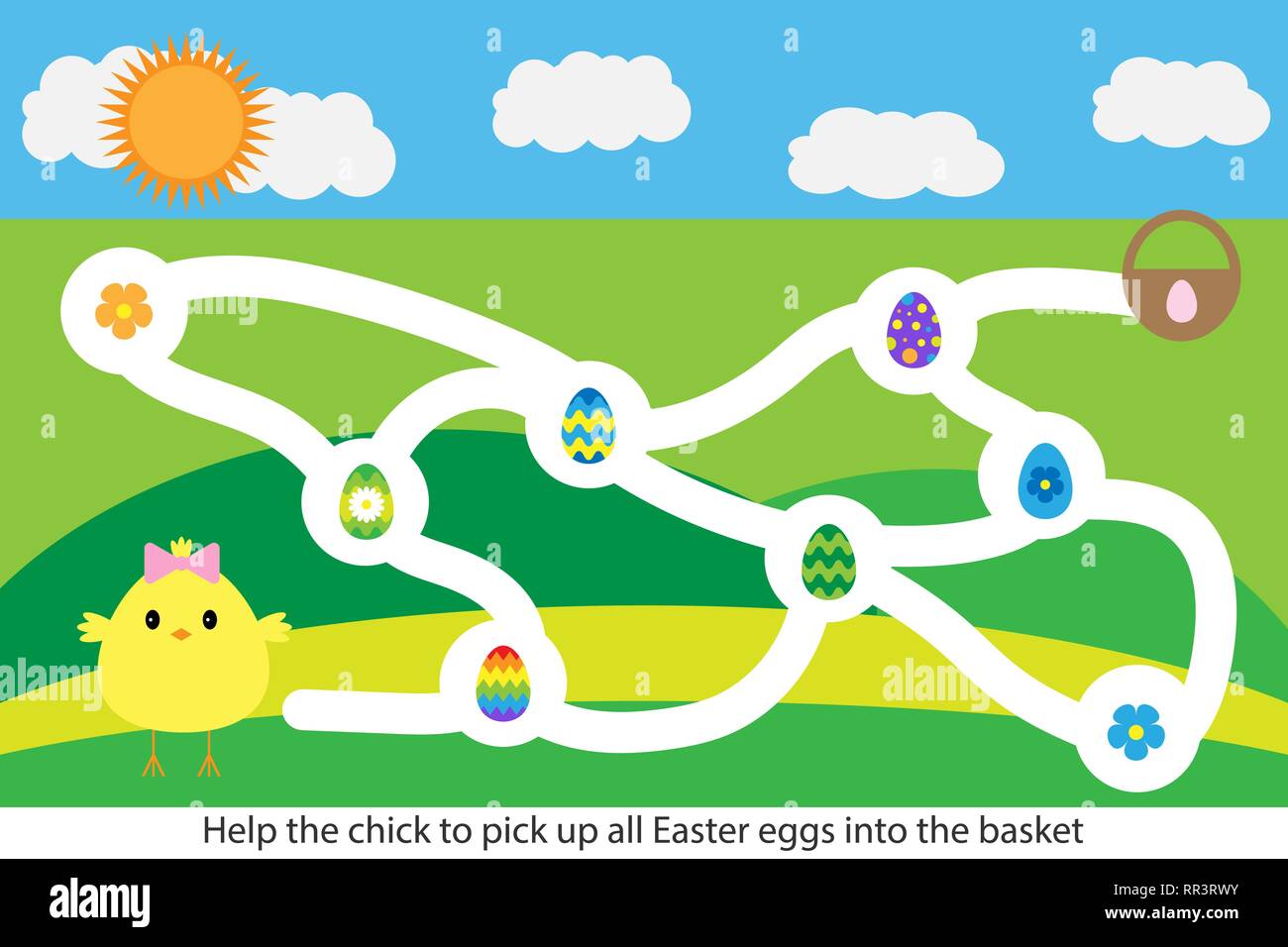 Easter labyrinth maze game, help the chick to pick up all eggs, cute ...