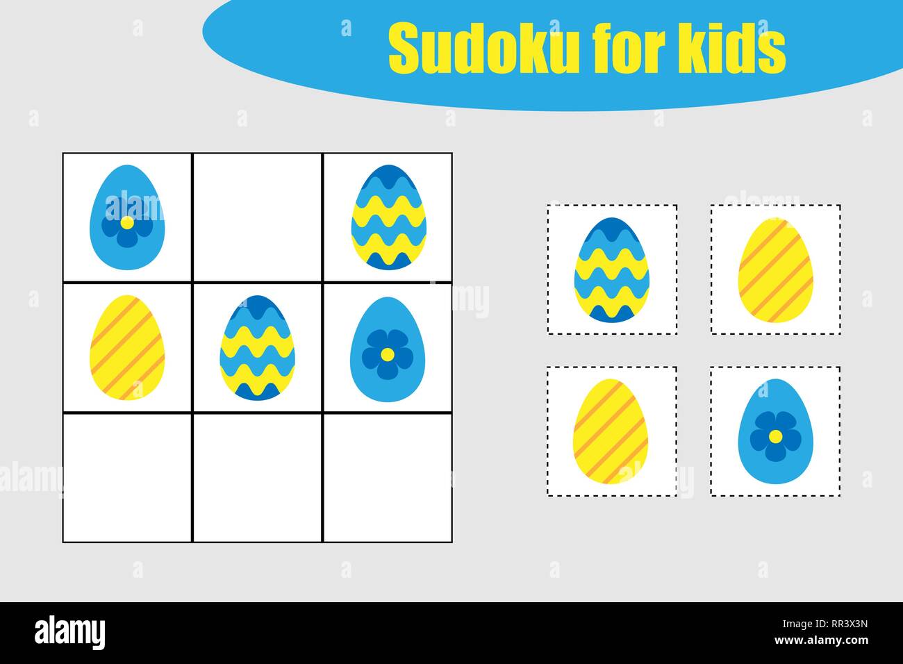 First Sudoku game with easter decoration eggs for children, easy level ...