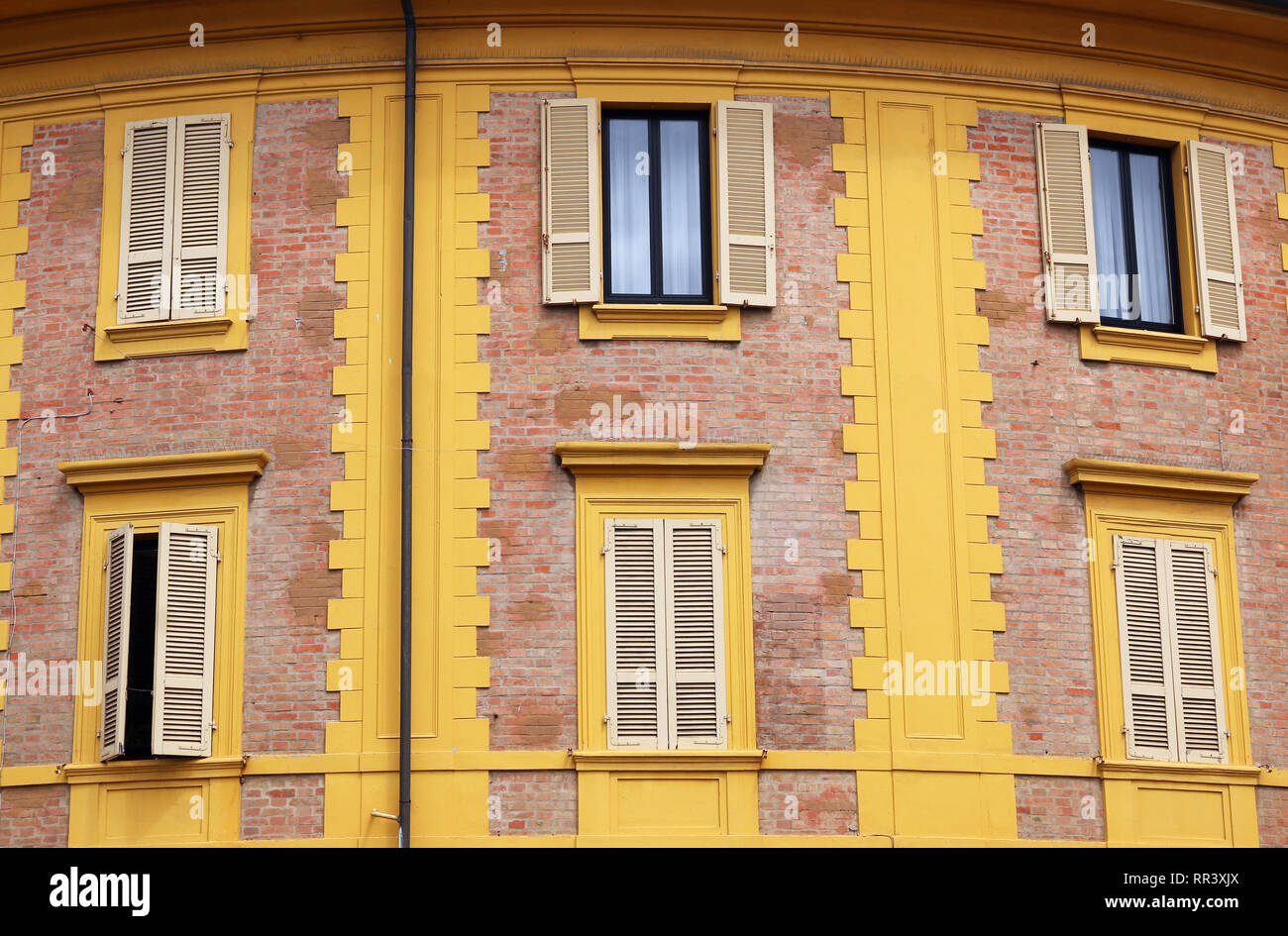 old yellow house windows and wall detail Rimini Italy Stock Photo - Alamy