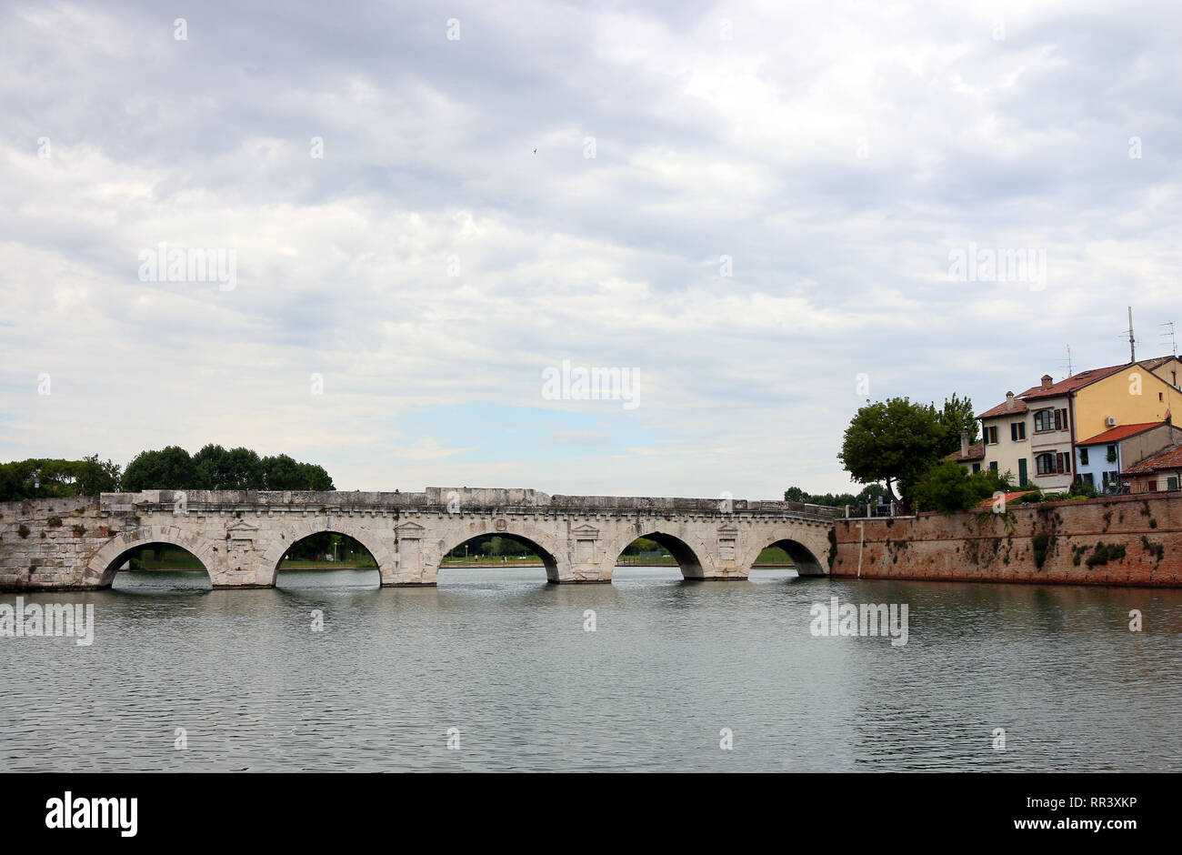 stone Tiberius bridge Rimini cityscape Italy Stock Photo - Alamy