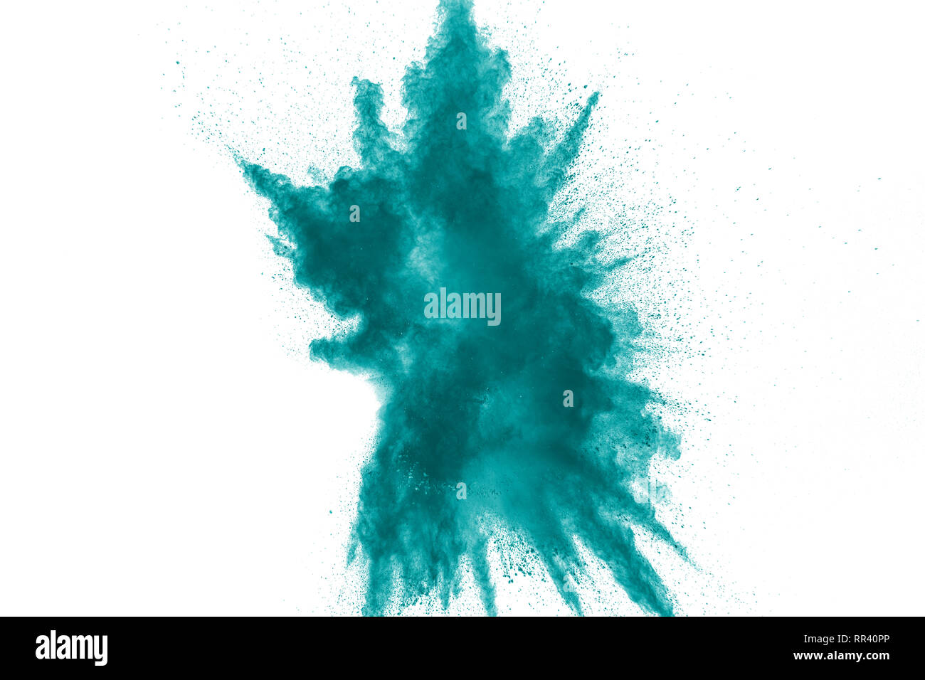 Holi powder Festival.Green color powder explosion cloud on white ...