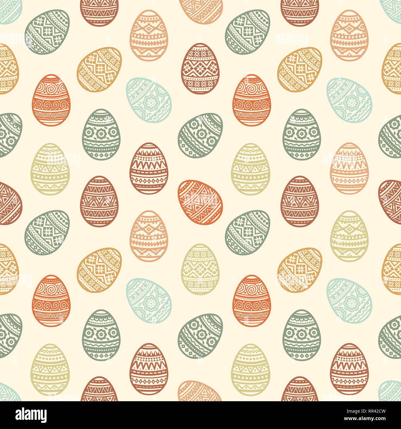 Seamless pattern of colorful easter egg vector flat icons painted in ...