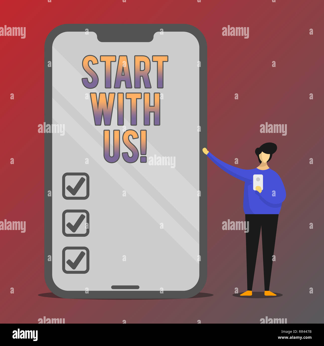 Conceptual hand writing showing Start With Us. Business photo ...