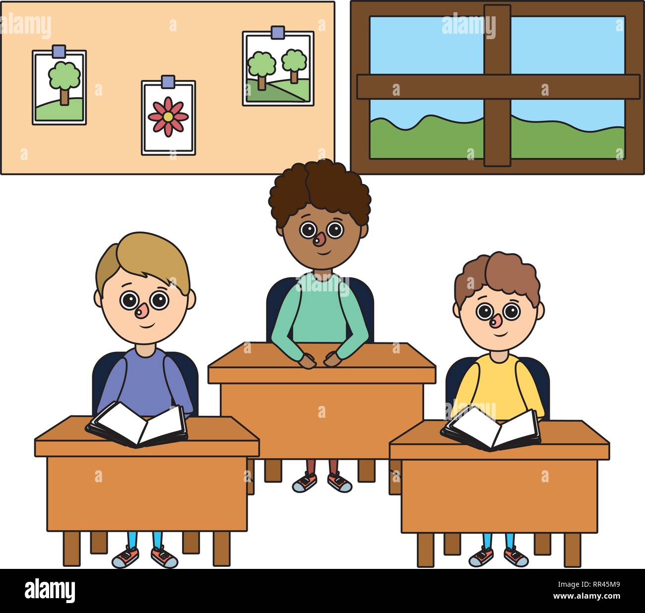 Cartoon School Children In Class
