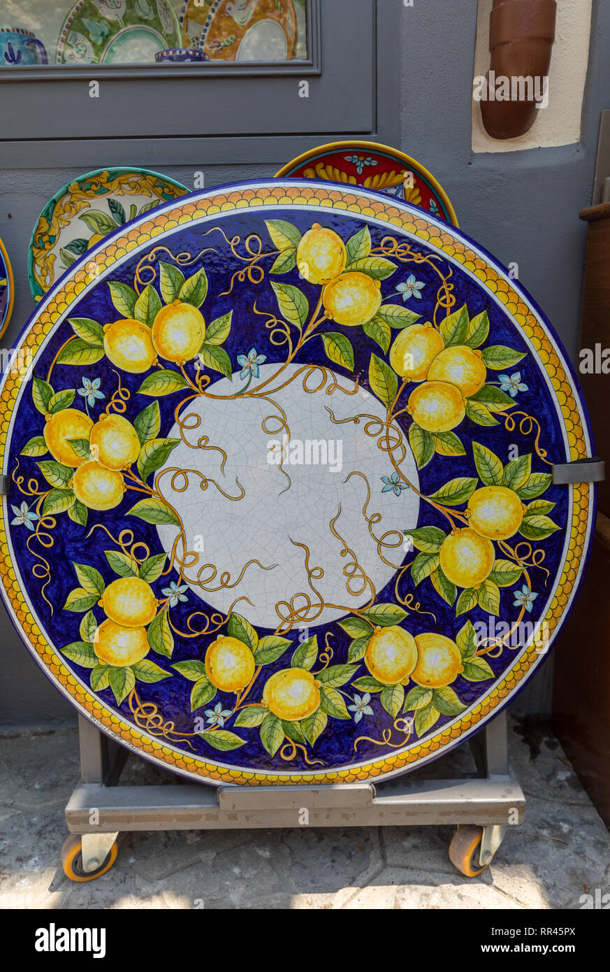 Ravello, Italy - June 16, 2017: a ceramic table top sold in Ravello ...