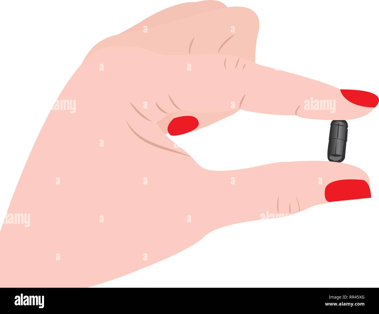 Charcoal capsules in a hand vector illustration on a white background ...