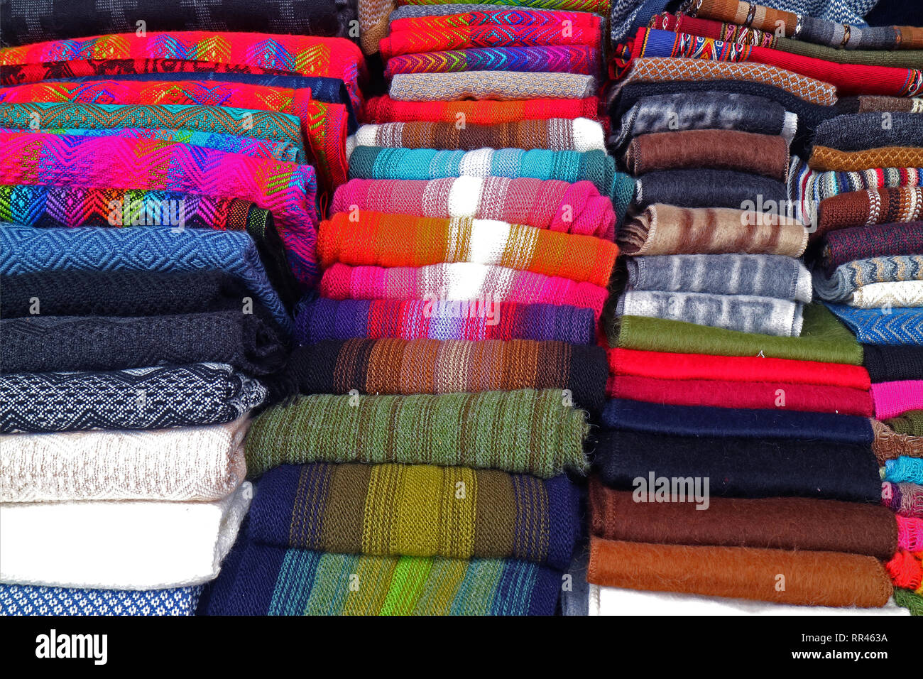 Stacks of Colorful Woven Textiles at the Traditional Market of ...
