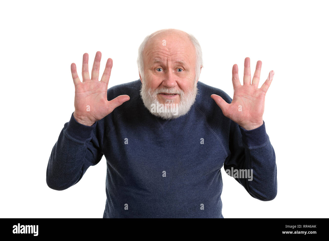 old man shows his empty palms isolated on white Stock Photo - Alamy