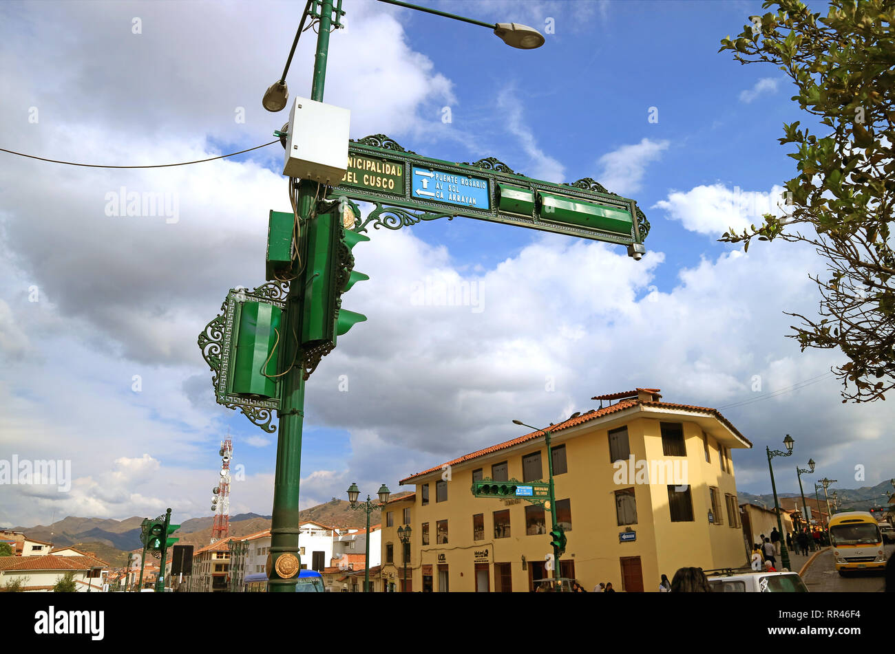 Gorgeous Old Style Urban Signpost and Traffic Signal on Avenida El Sol ...
