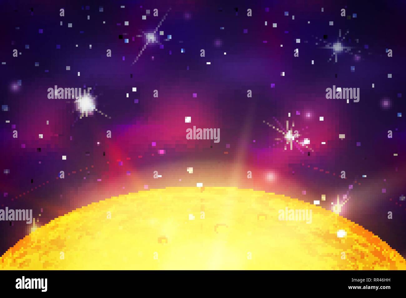 Yellow sun star with light rays on deep space background with bright ...