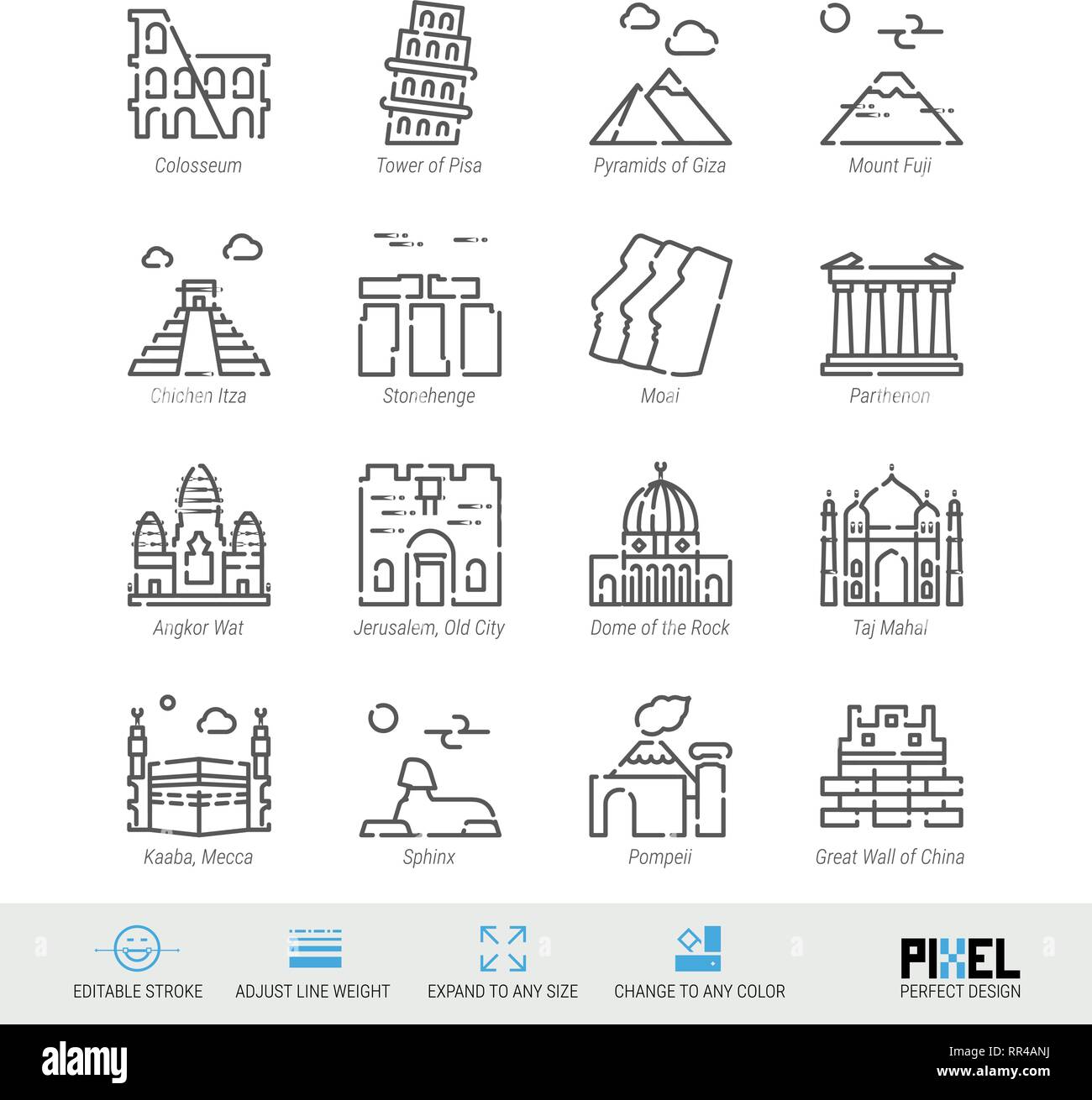 Vector Line Icon Set. World Sights Related Linear Icons. Old Landmarks ...