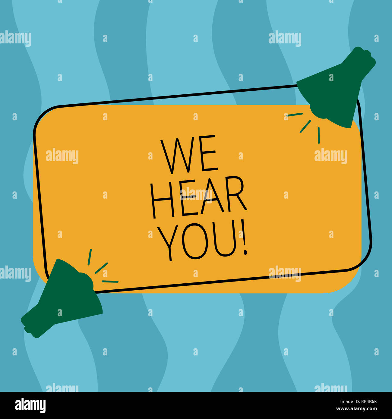 Conceptual hand writing showing We Hear You. Business photo showcasing Listening intently ...