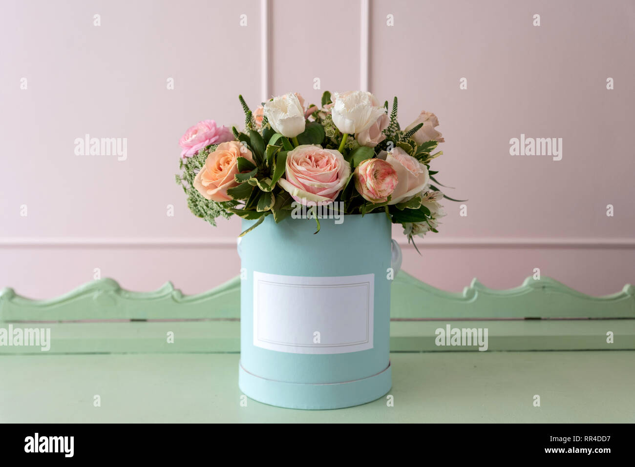 Beautiful bouquet of flowers in a box Stock Photo - Alamy