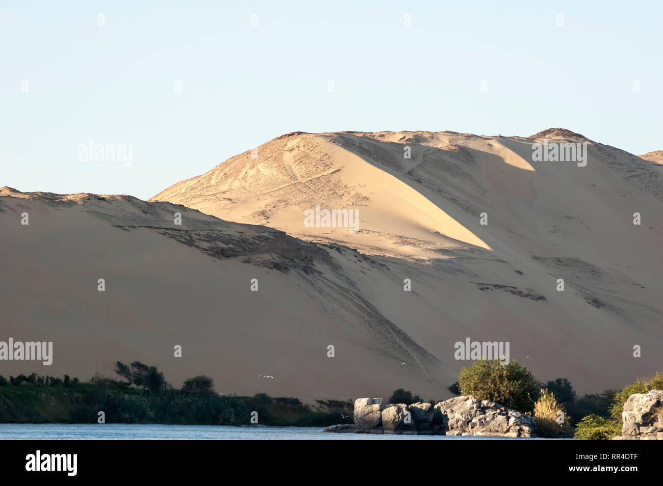 Abu Simbel, Aswan, Egypt - April 18 2008: the river Nile and the sand ...