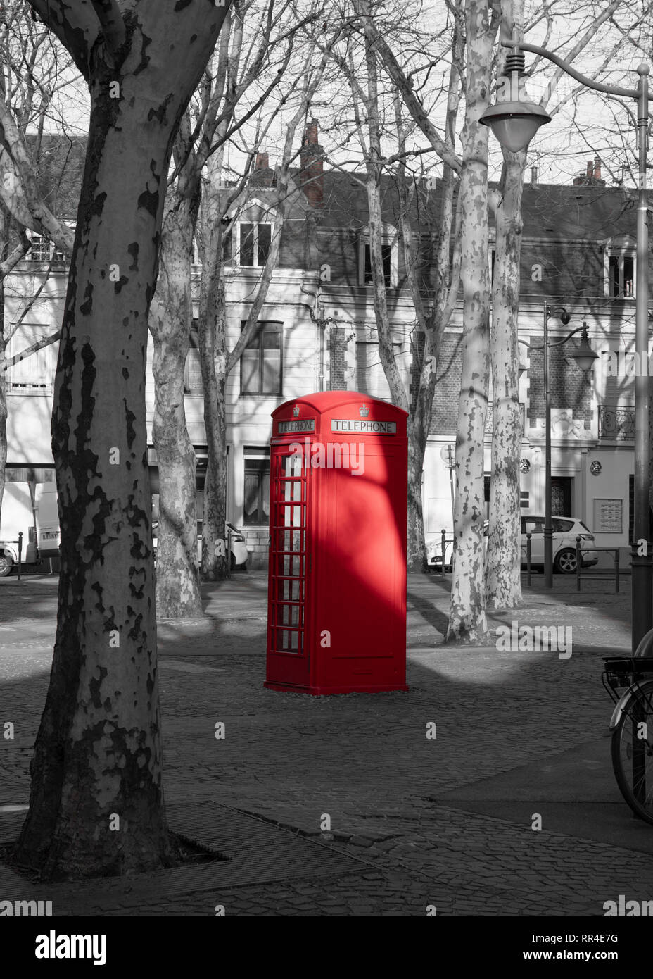 Red English style telephone booth on a square in the city of Arras in ...
