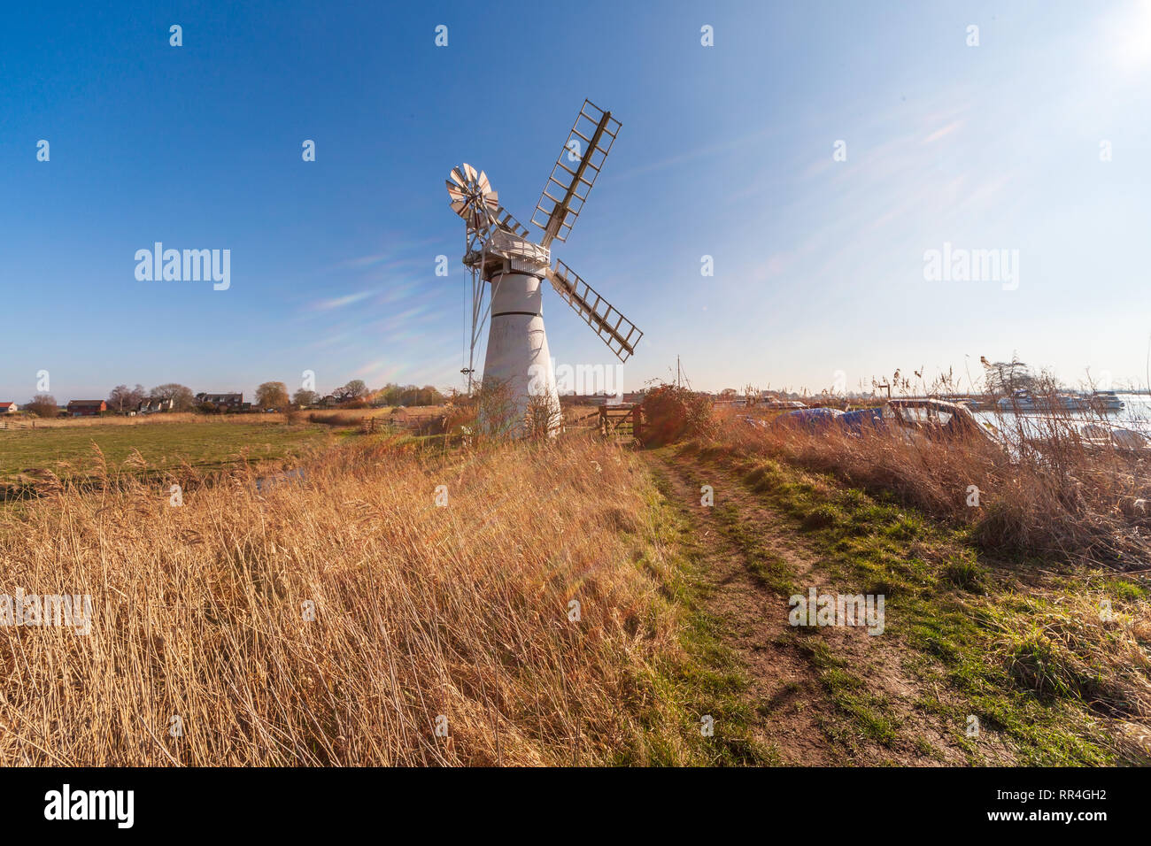 view of thurne mill on the norfolk broads uk Stock Photo - Alamy