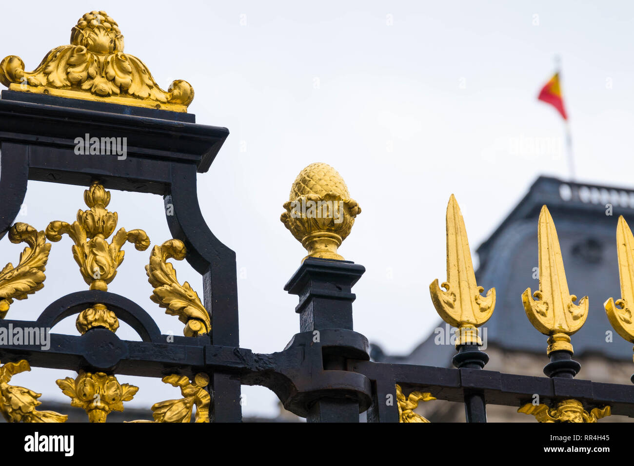 Gold Fences of the royal Palace in Brussels Belgium Stock Photo - Alamy