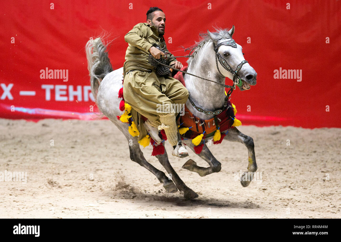 Tehran, Iran. 23rd Feb, 2019. An Iranian rider performs horse riding at ...