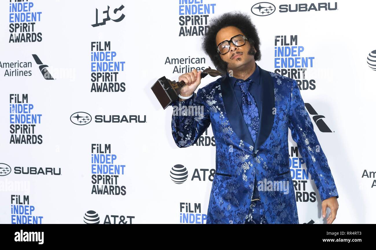 Boots Riley poses in the press room of the Film Independent Spirit ...