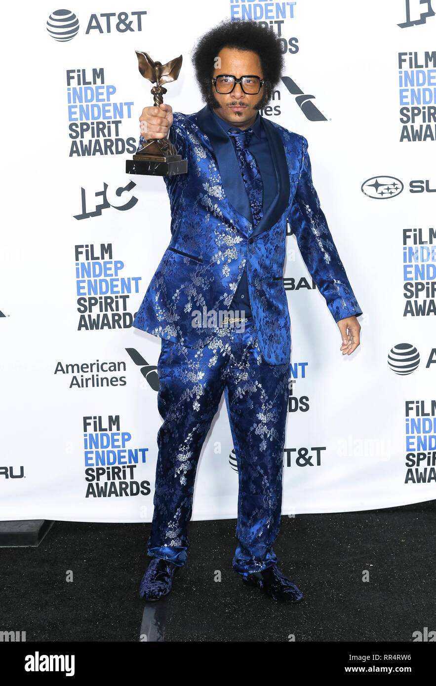 Boots Riley poses in the press room of the Film Independent Spirit ...