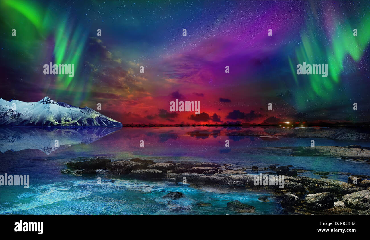 Beautiful northern lights of the northern part of the planet ...