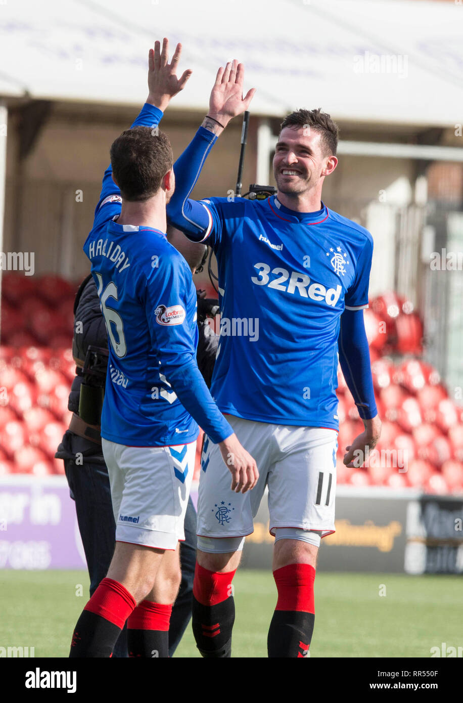 Rangers Kyle Lafferty celebrates with Andy Halliday during the Scottish ...