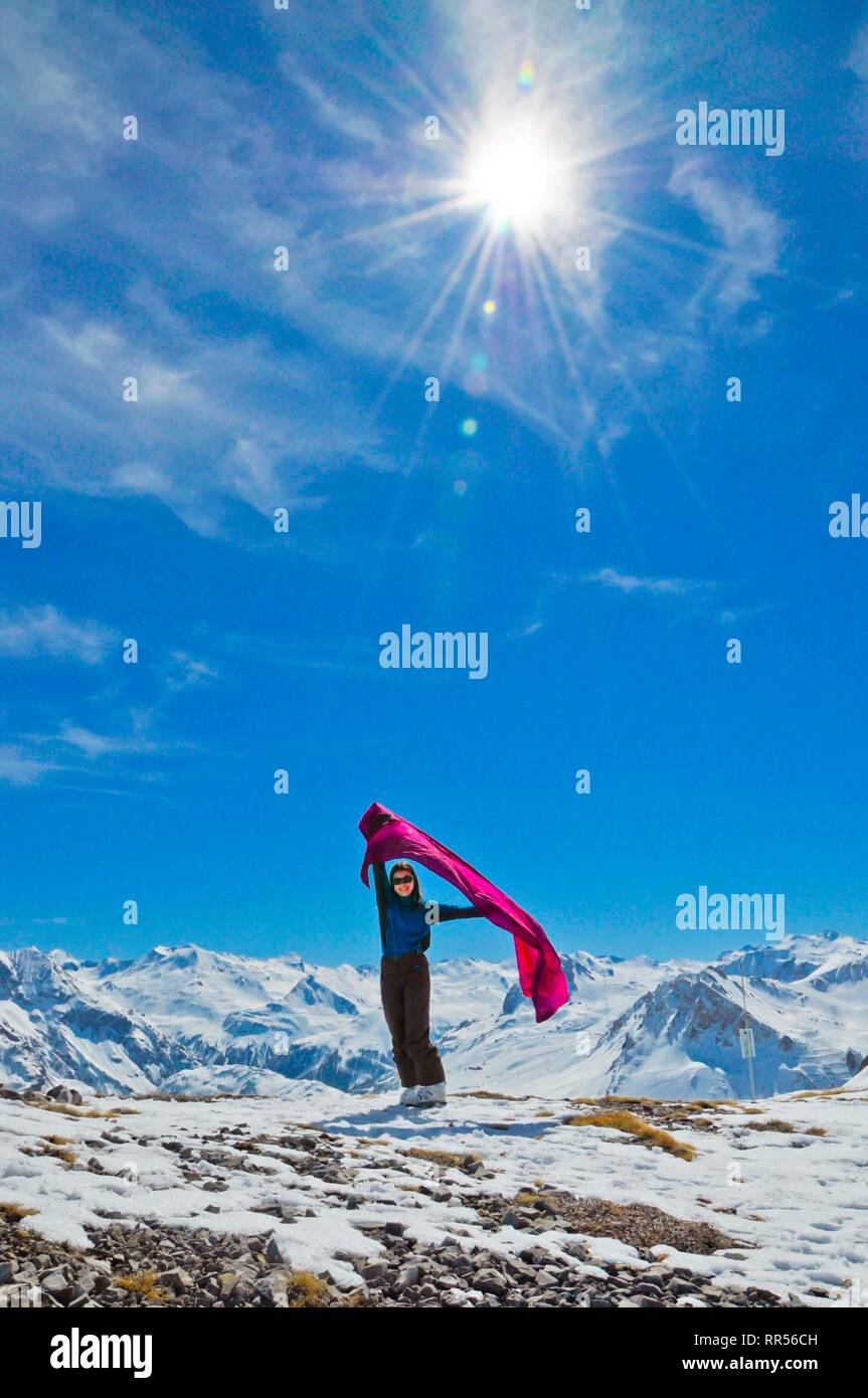Powerful girl hiking in French Alps. Aiguille Percee, France Stock ...