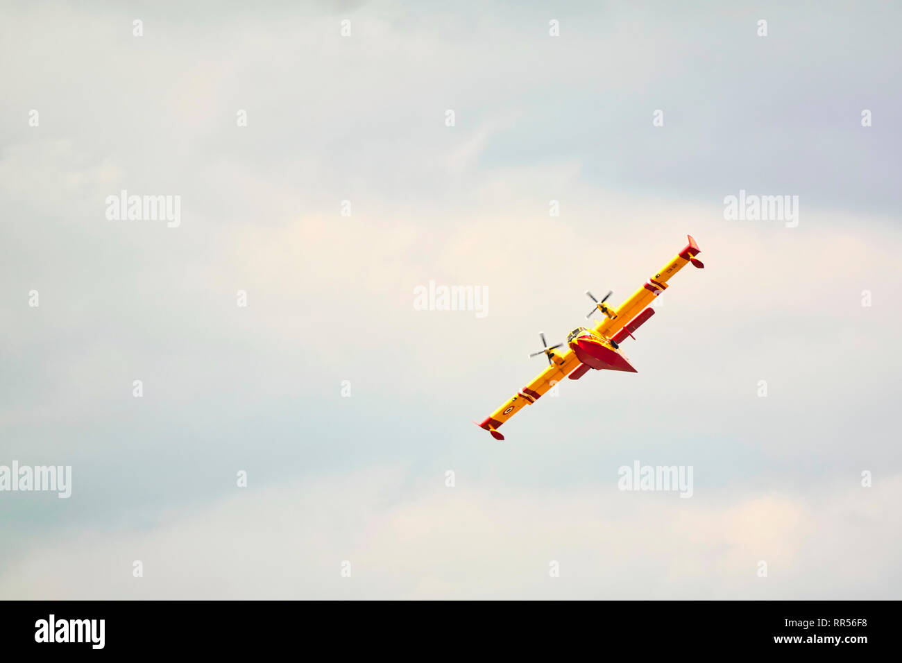 LE BOURGET, FRANCE - JUNE 24, 2017. Small yellow red seaplane ...