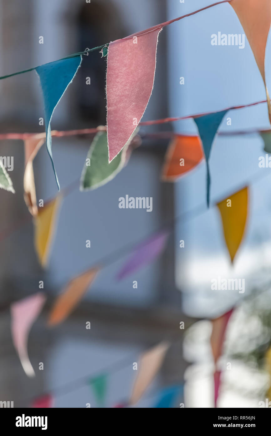 View of traditional decoration of religious festivals on the villages ...