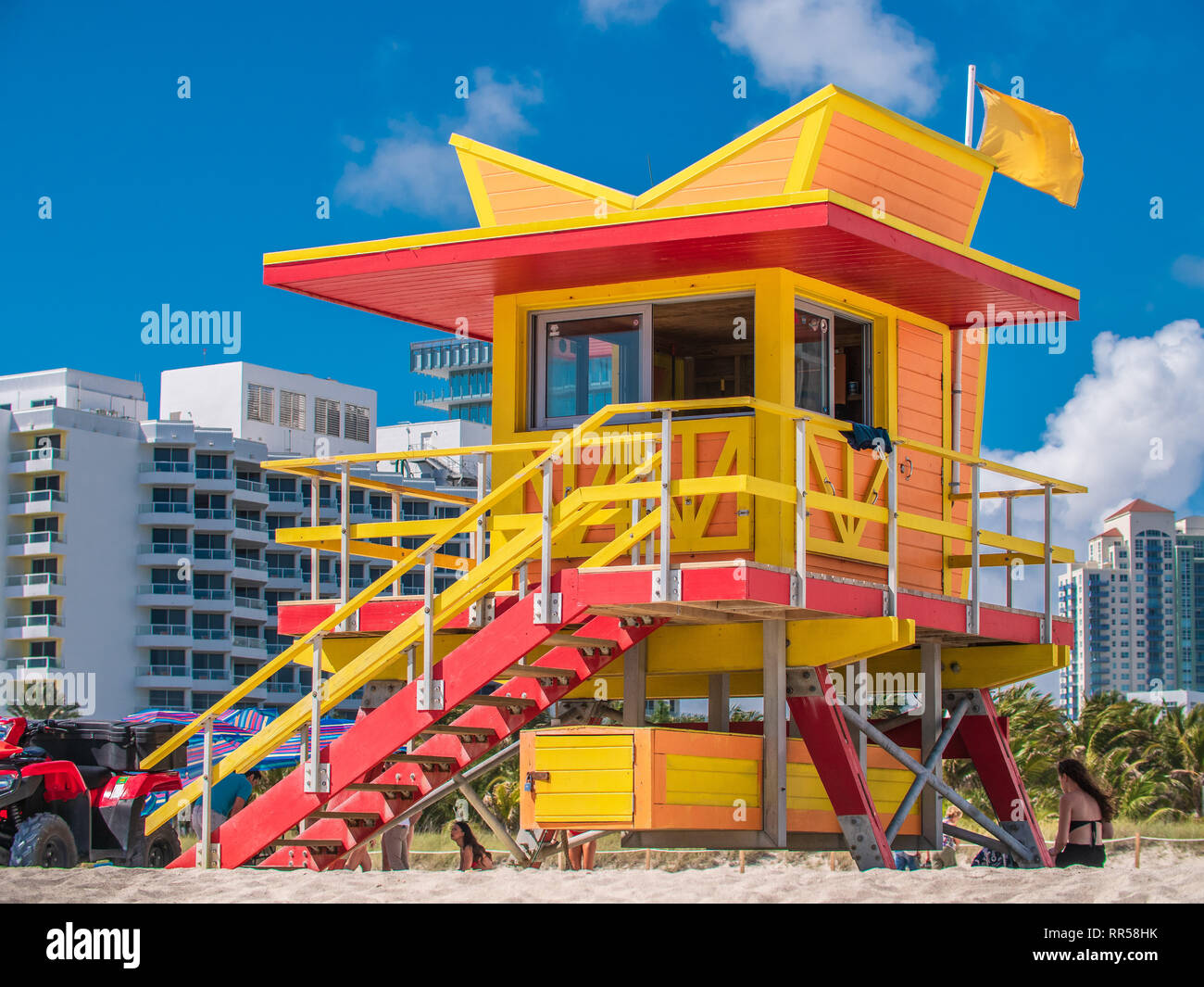 Yellow beach hut in art deco style at south beach in Miami, Florida ...