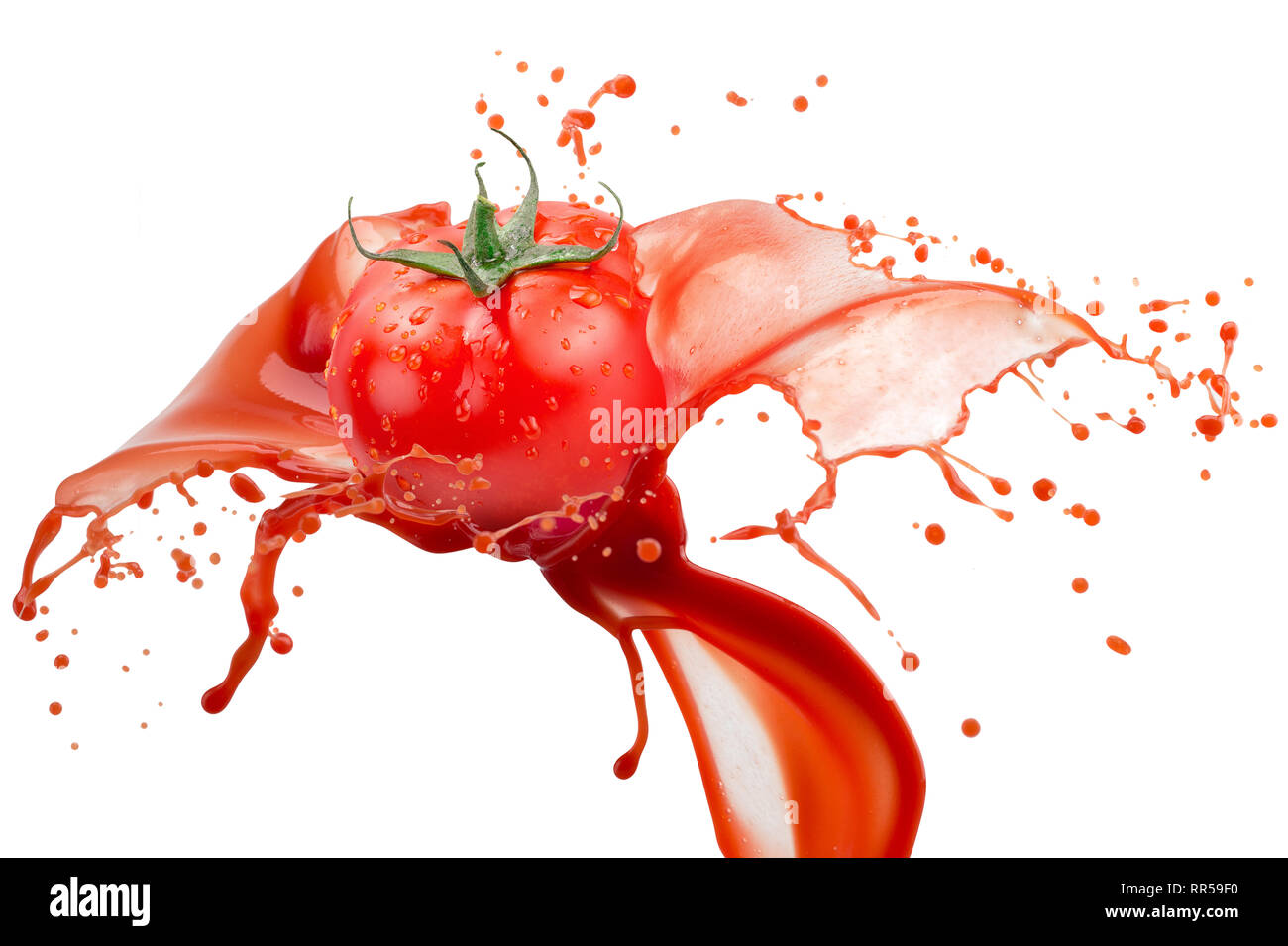 tomato in juice splash on a white background Stock Photo - Alamy