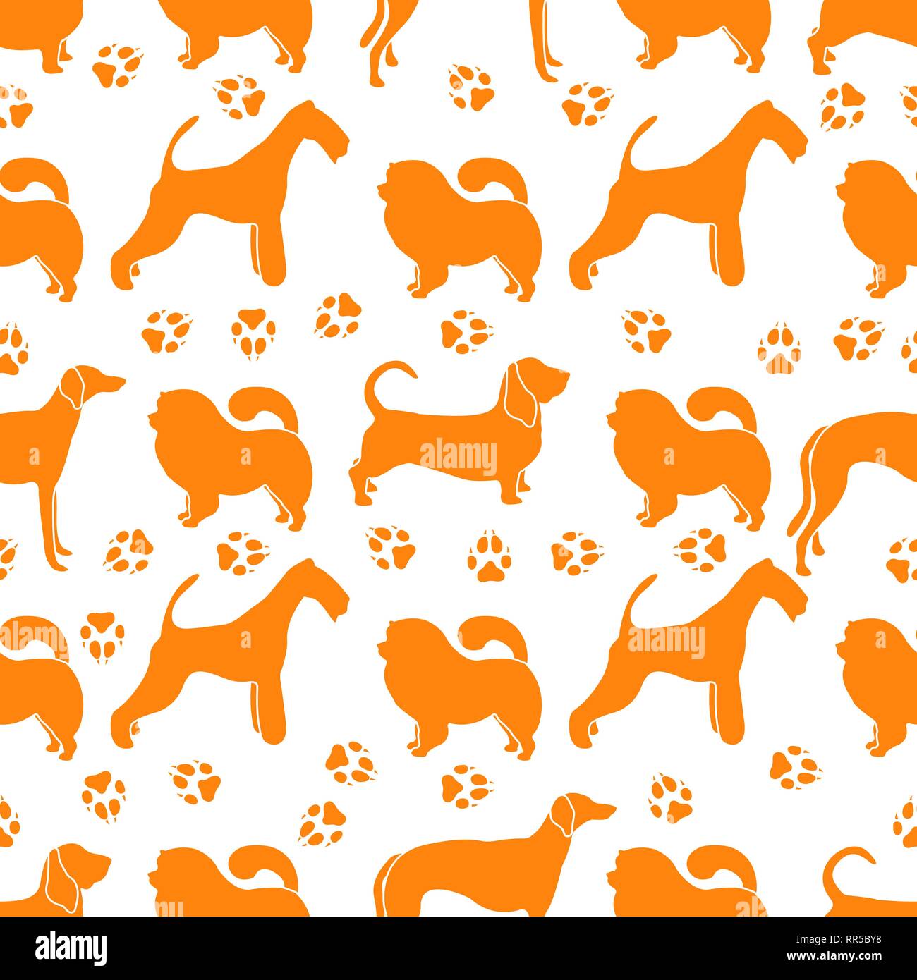 Seamless pattern with dogs of different breeds, dog tracks. Animal ...