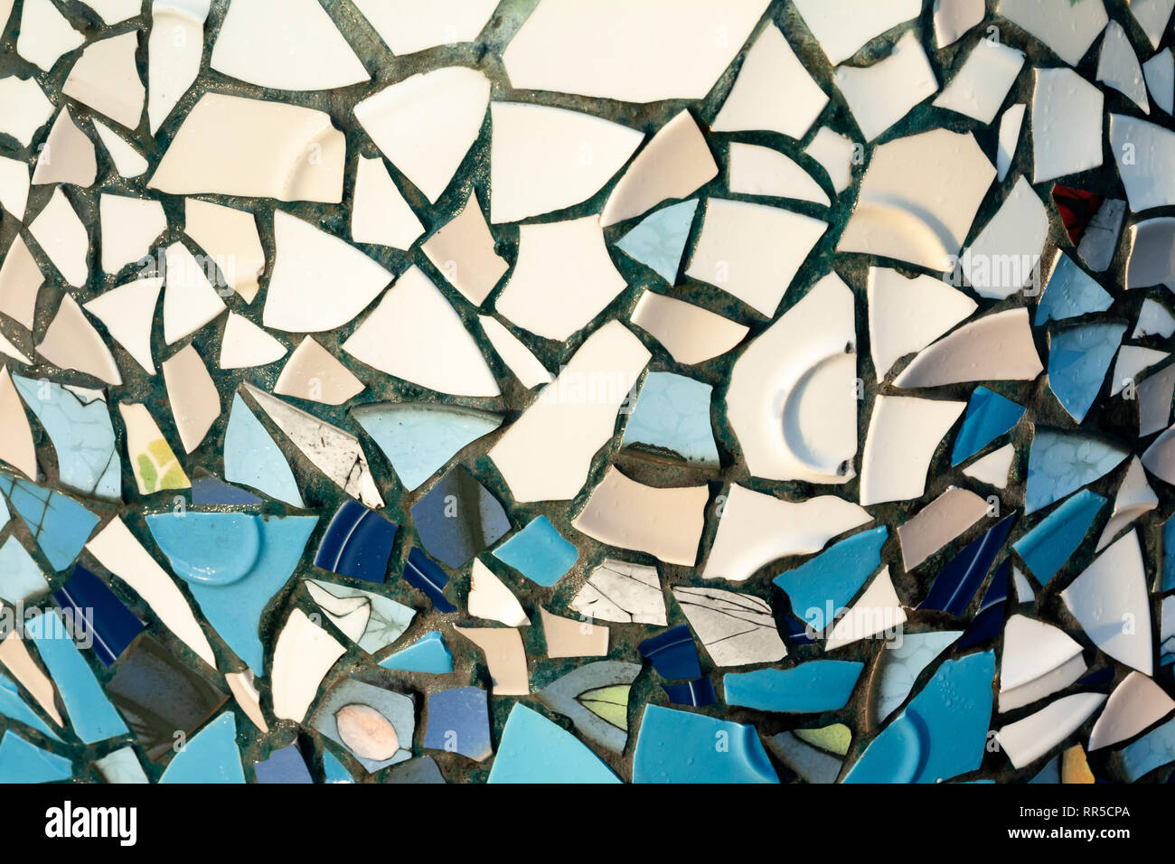 Background of wet mosaic wall decorative ornament from ceramic broken ...