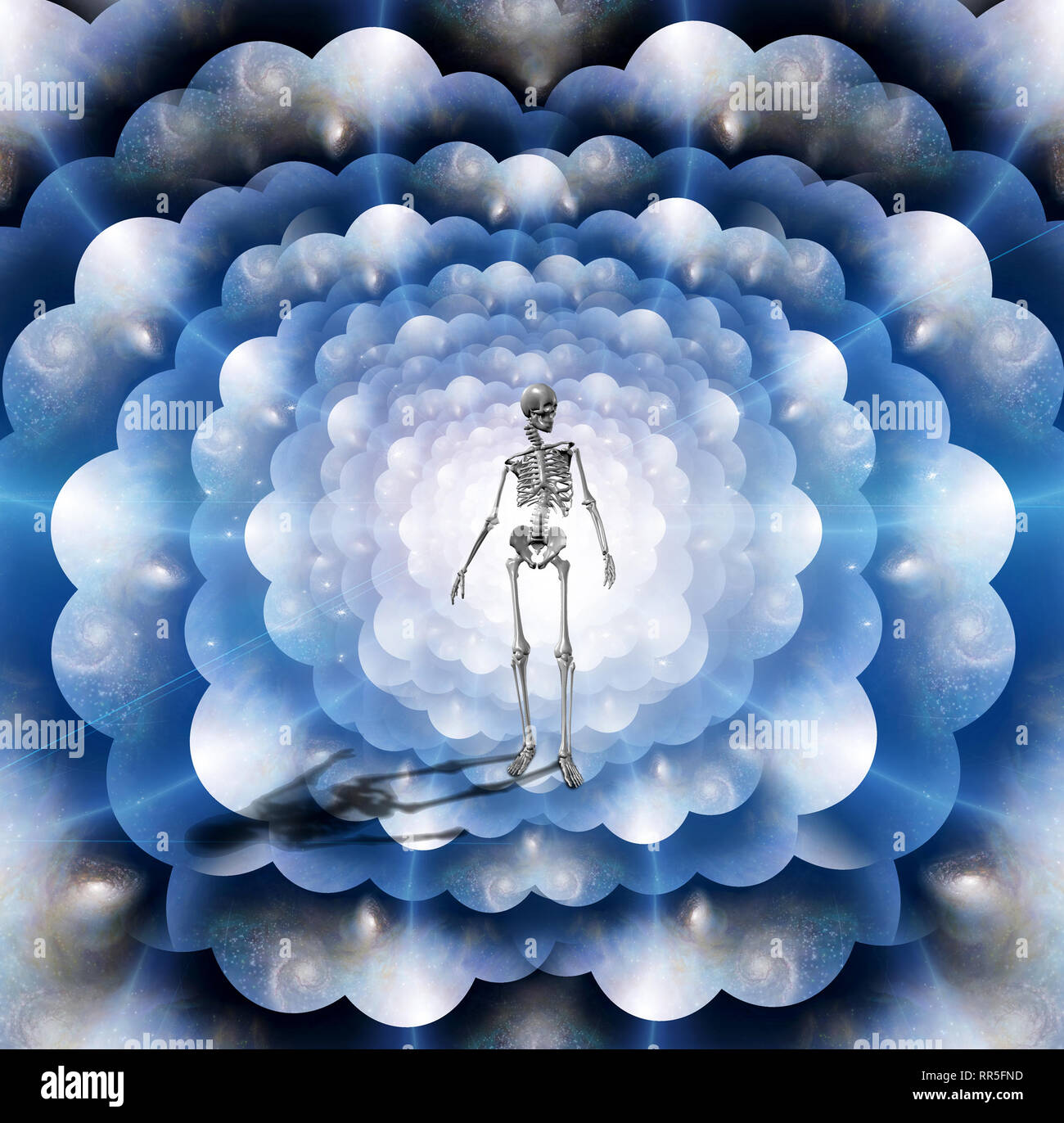 Surrealism. Human skeleton. Multi layered spaces Stock Photo - Alamy