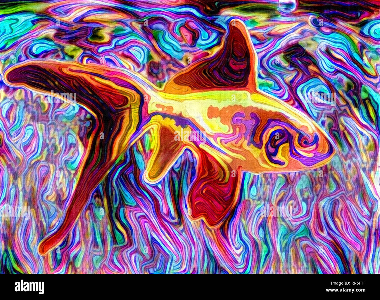 Hallucinogenic image. Golden fish. 3D rendering Stock Photo - Alamy