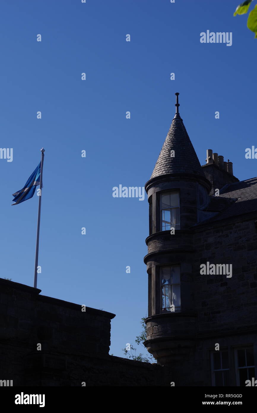 Scots Baronial Architecture Round Turret and Scottish Saltire flag at ...