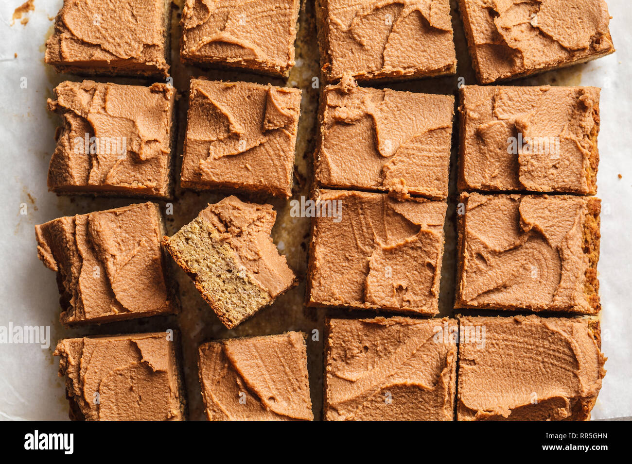 Vegan square cake with cocoa cream. Healthy plant based food concept ...