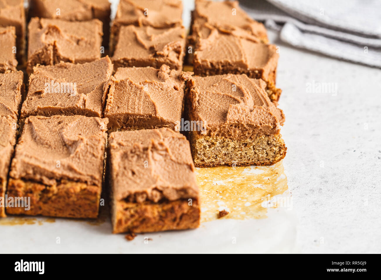 Vegan square cake with cocoa cream. Healthy plant based food concept ...