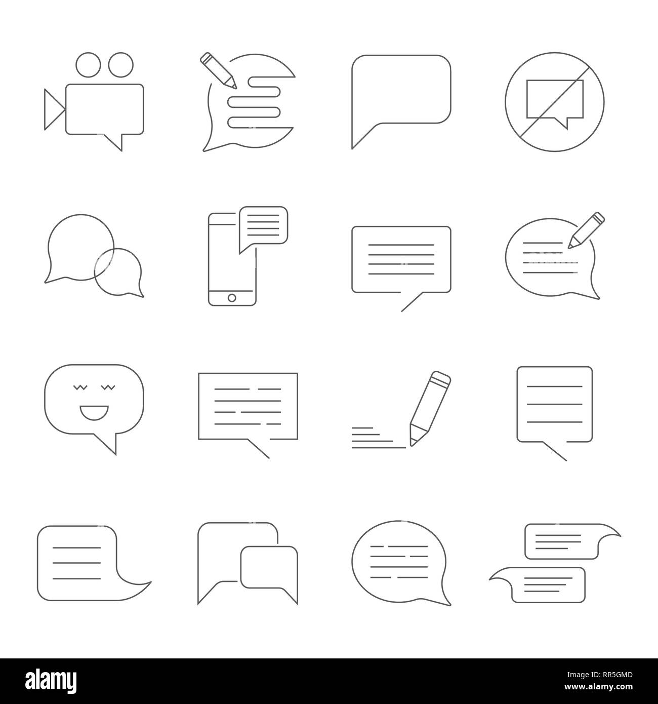 Set of Message Related Vector Line Icons. SMS, chat, message, speech ...